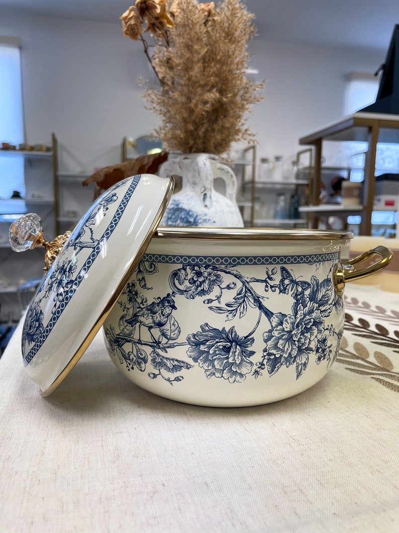 Vintage Style Blue Bird Cookware Casserole Pot - Etsy