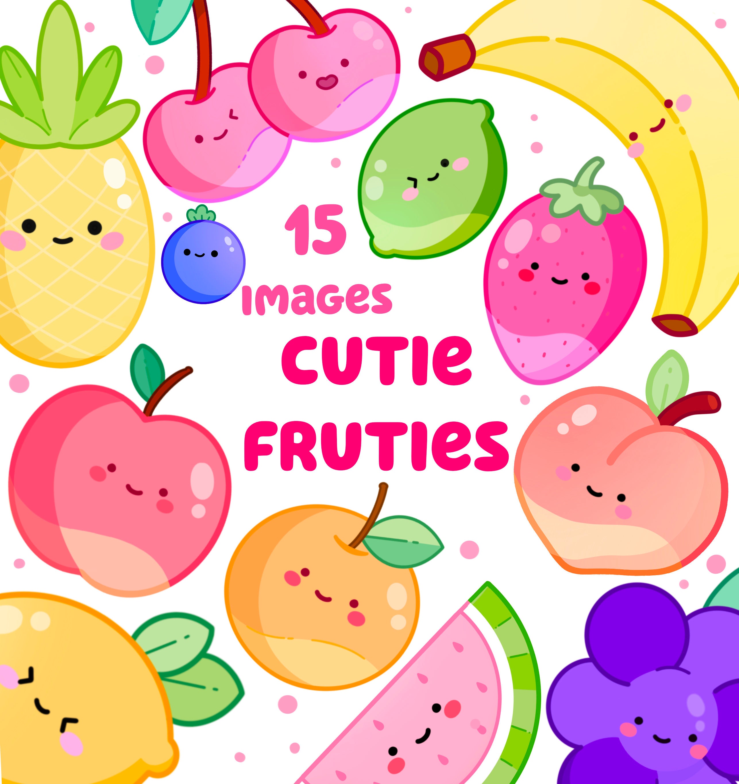 Kawaii Fruit Clipart Fruit Variety Clipart Instant - Etsy