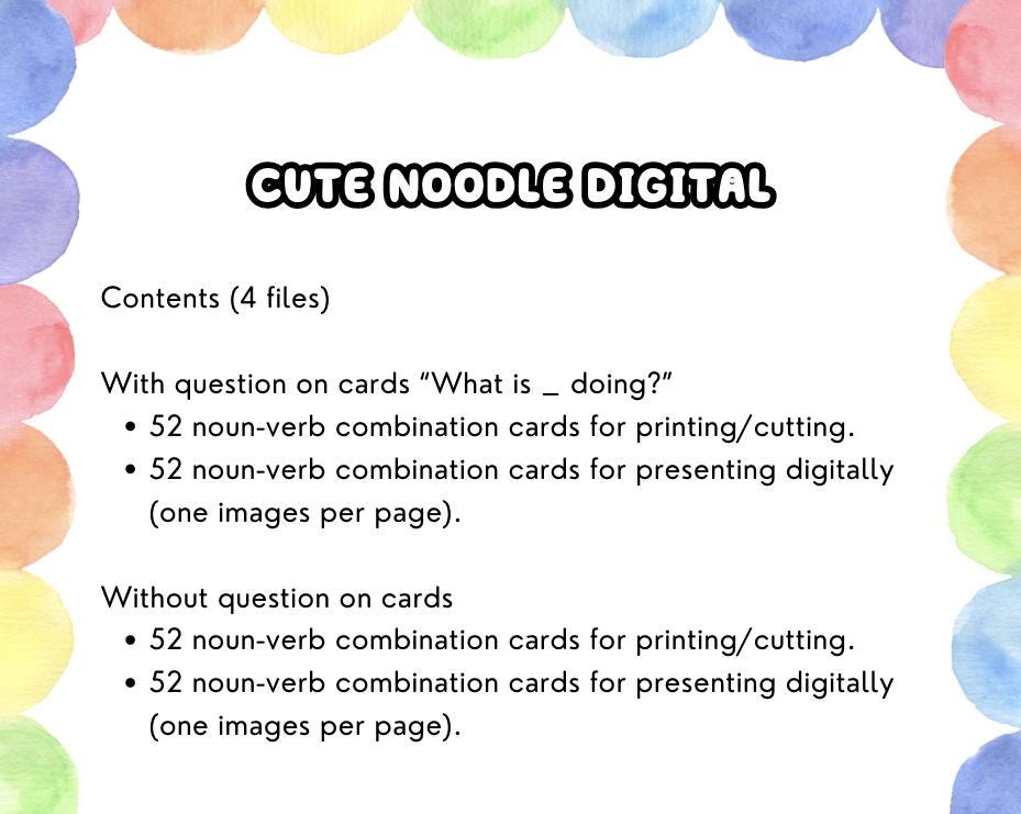 52 Noun-verb Combination Cards for VB-MAPP 9M | Printable or Digital - Etsy