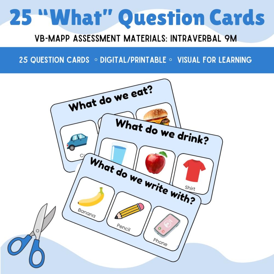 25 "what" Question Cards for VB-MAPP Intraverbal 9M | Printable or ...