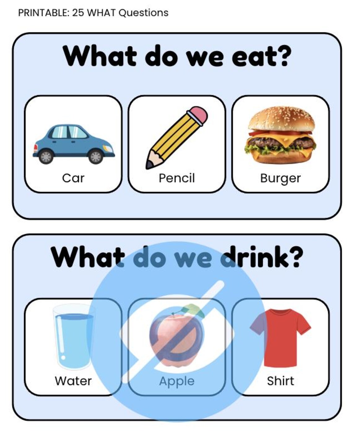 25 "what" Question Cards for VB-MAPP Intraverbal 9M | Printable or ...
