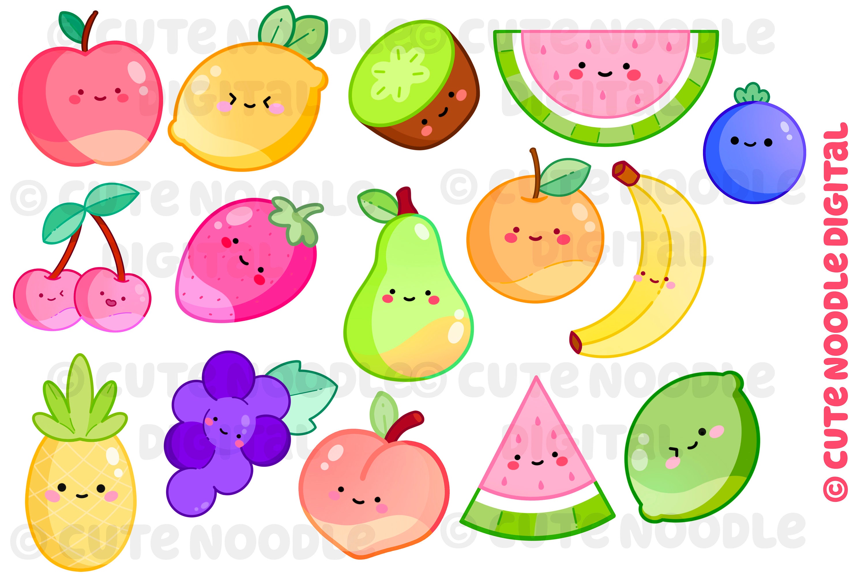 Kawaii Fruit Clipart - Fruit Variety Clipart - Instant Download - Etsy