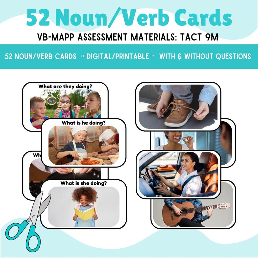 52 Noun-verb Combination Cards for VB-MAPP 9M | Printable or Digital - Etsy