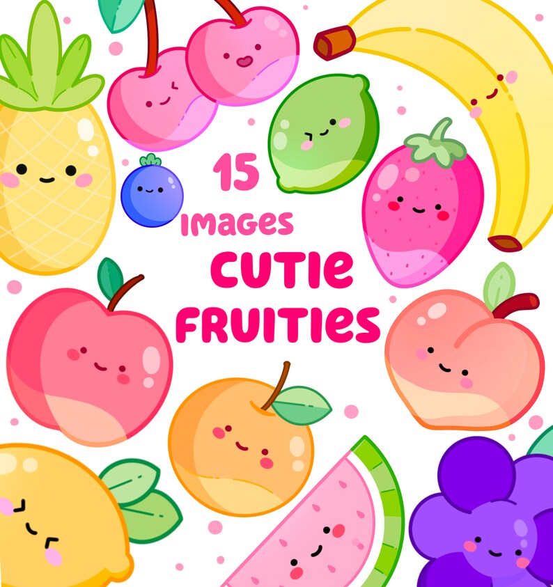 Kawaii Fruit Clipart - Fruit Variety Clipart - Instant Download - Etsy