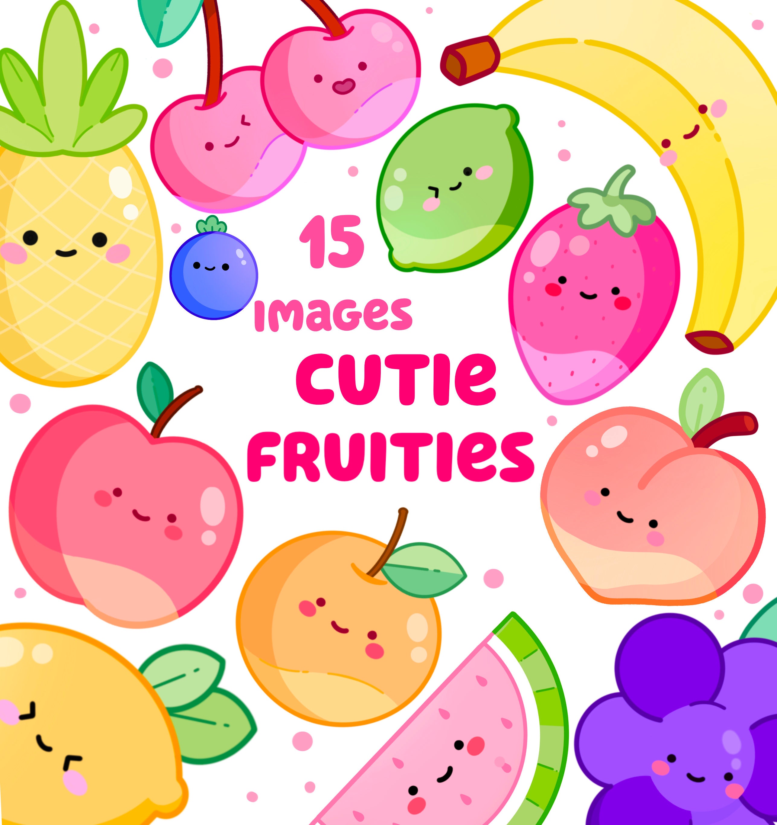 Kawaii Fruit Clipart - Fruit Variety Clipart - Instant Download - Etsy