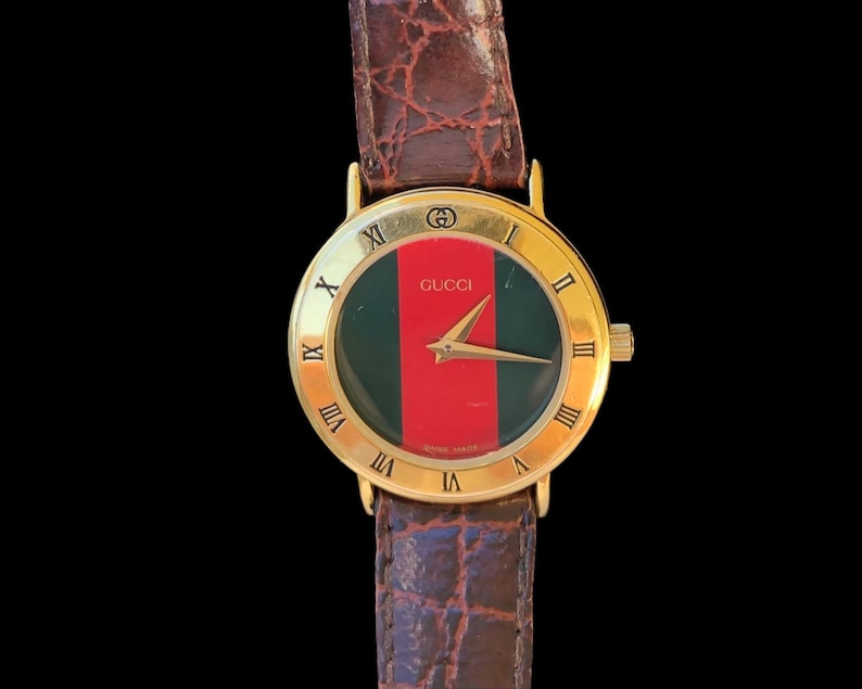 AUTHENTIC GUCCI G 3000.2.L Gold Plated / Sherry Line / Original Croc ...