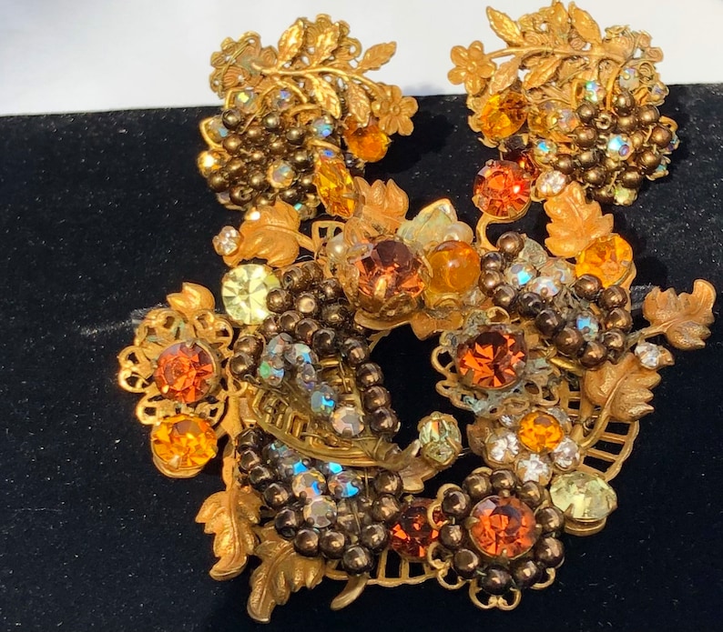 Original by ROBERT Signed Large SET Wreath Gilt Filigree Amber Topaz ...