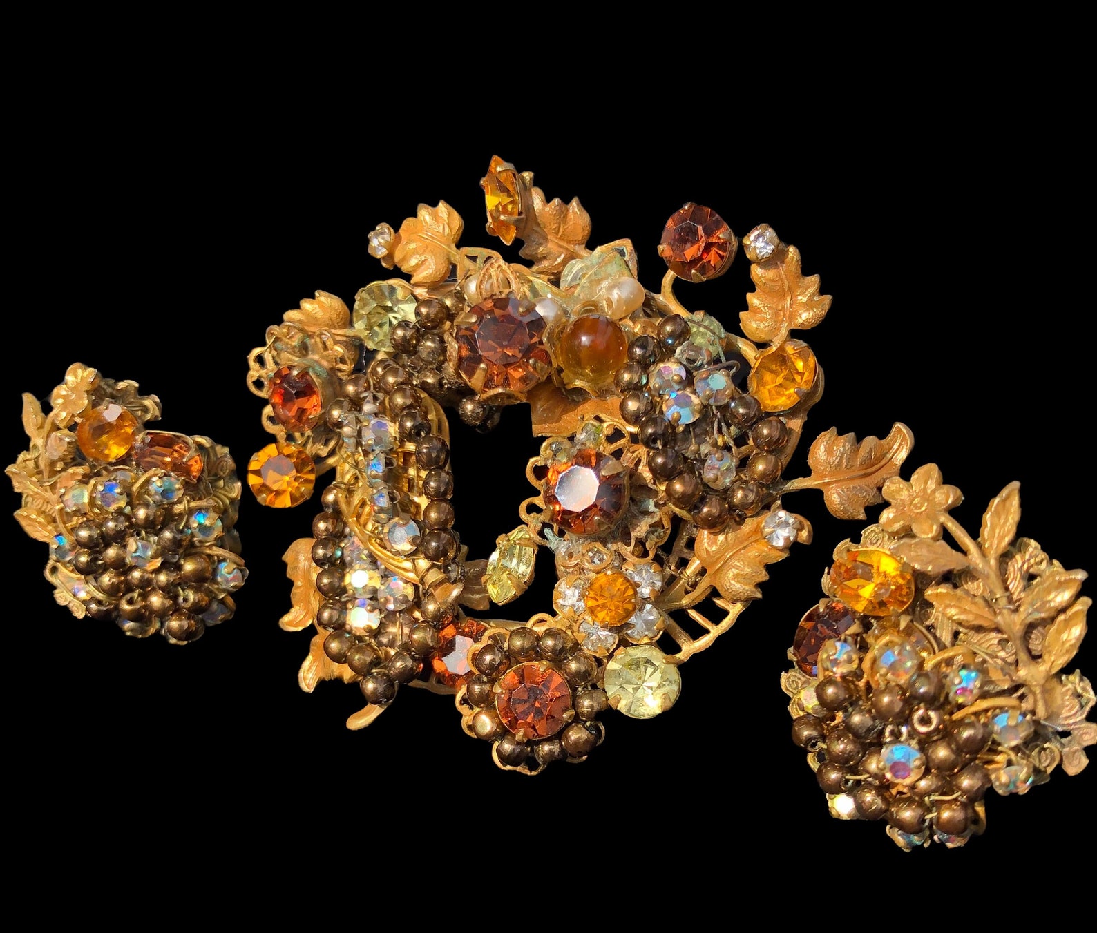 Original by ROBERT Signed Large SET Wreath Gilt Filigree Amber Topaz ...