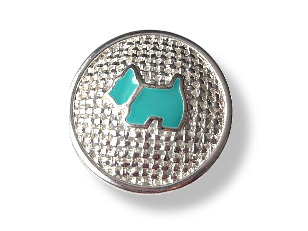 VINTAGE AGATHA Signed Enamel Scottie Dog Brooch Round Silver Textured ...