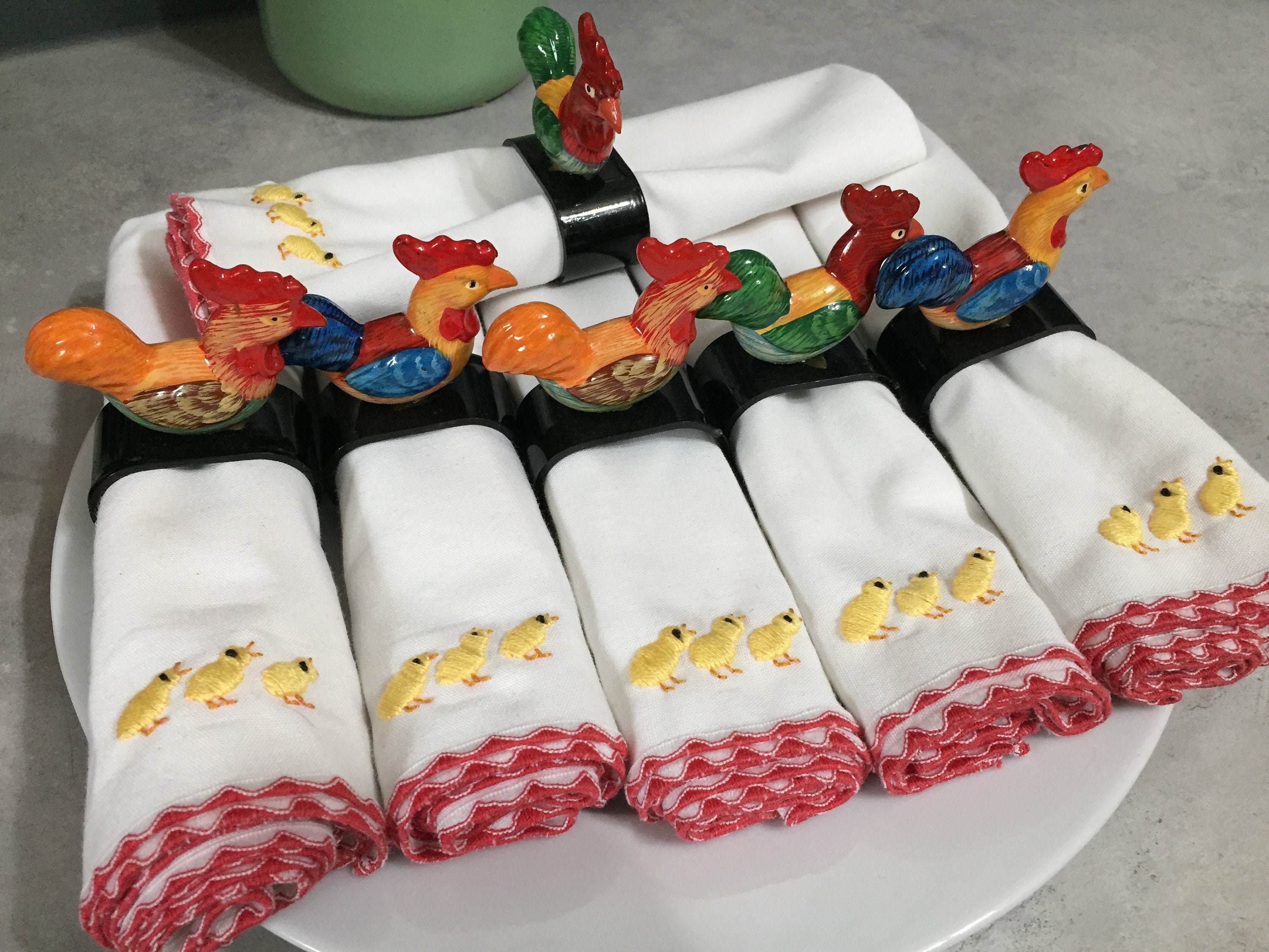 6x Hand Embroidered Upcycled Chicken Napkins - Etsy UK