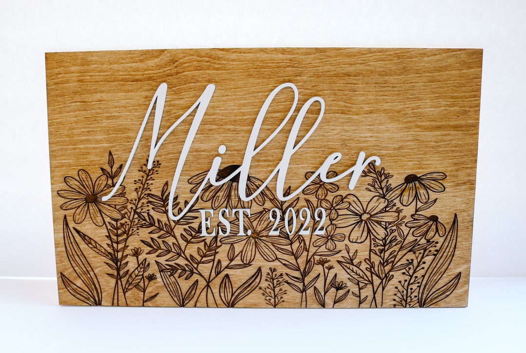 Wildflowers Name Sign, Floral Wooden Name Sign, Wood Wedding Name Sign ...
