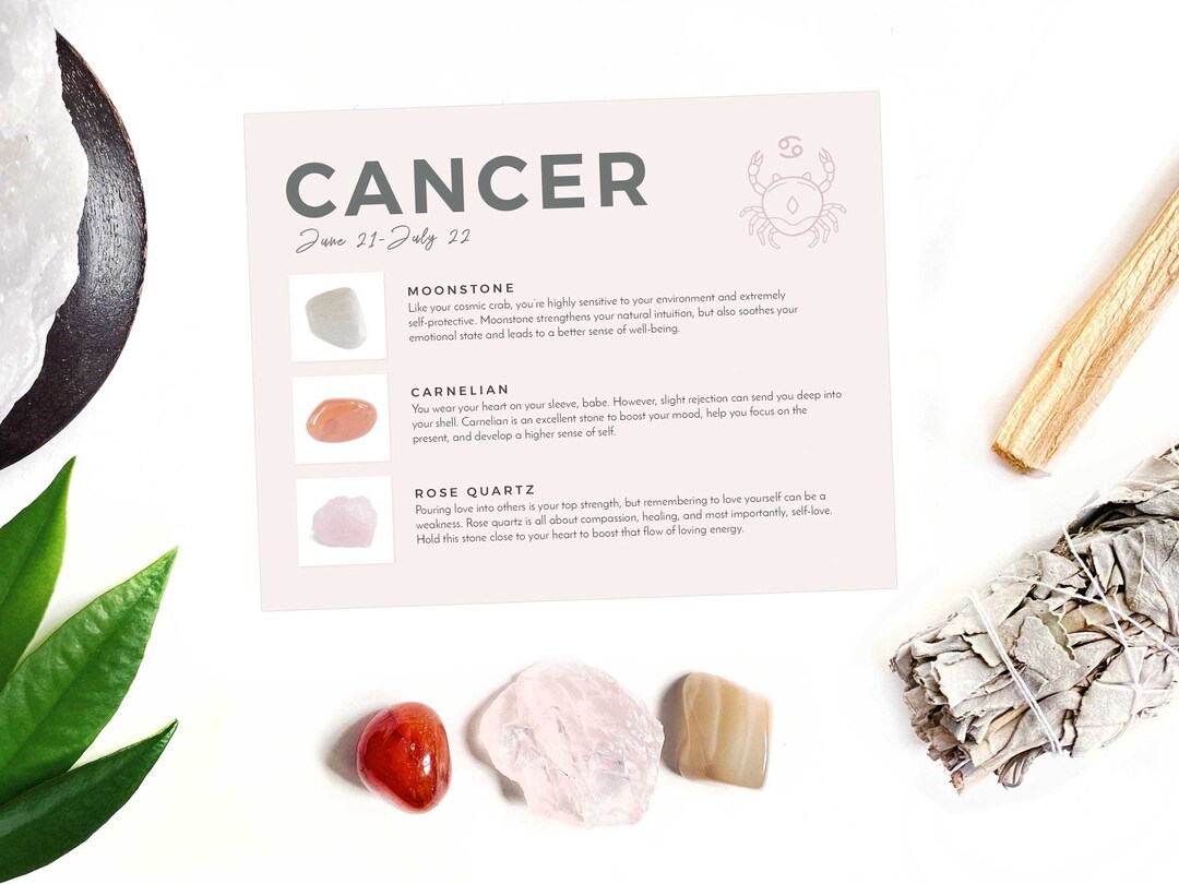 CANCER Zodiac Crystal Kit - Gemstones | Moonstone, Carnelian, Rose ...