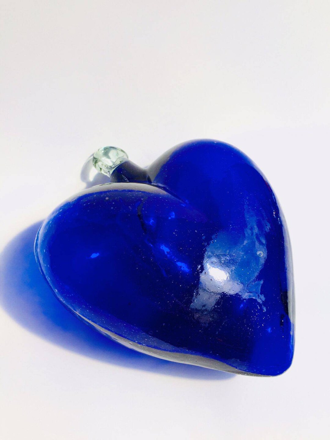 GIANT 10" Blown Glass Heart. Cobalt Blue. BEAUTIFUL Mexican Glass Heart ...