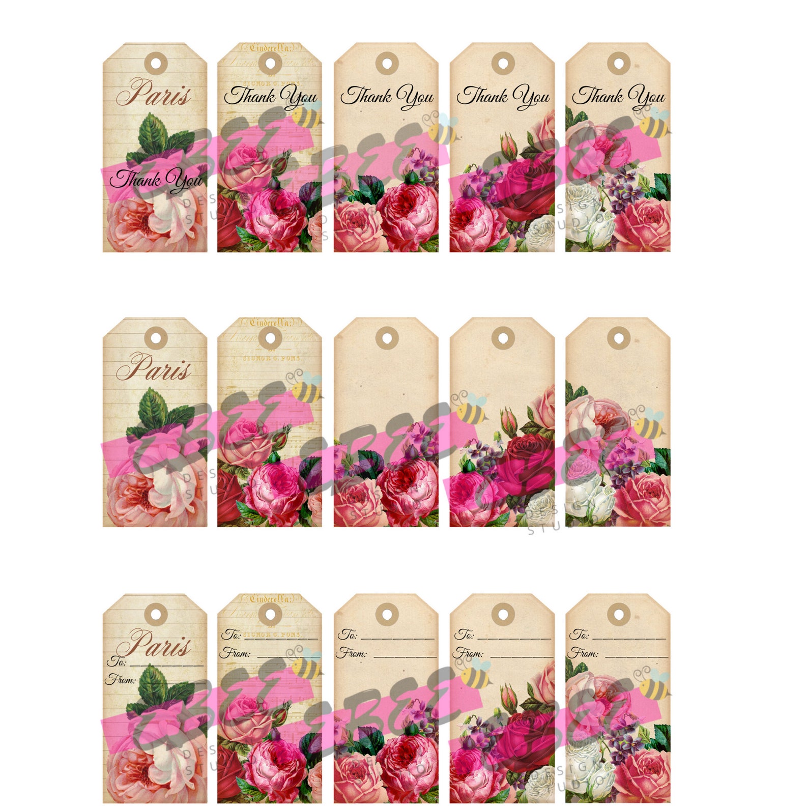 Printable Vintage Floral Gift Tags Print and Cut Tags | Etsy