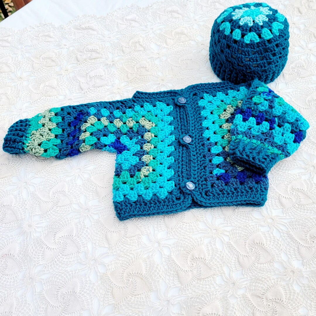 Newborn Baby Cardigan With Matching Hat Set, Handmade Soft Knit Sweater ...