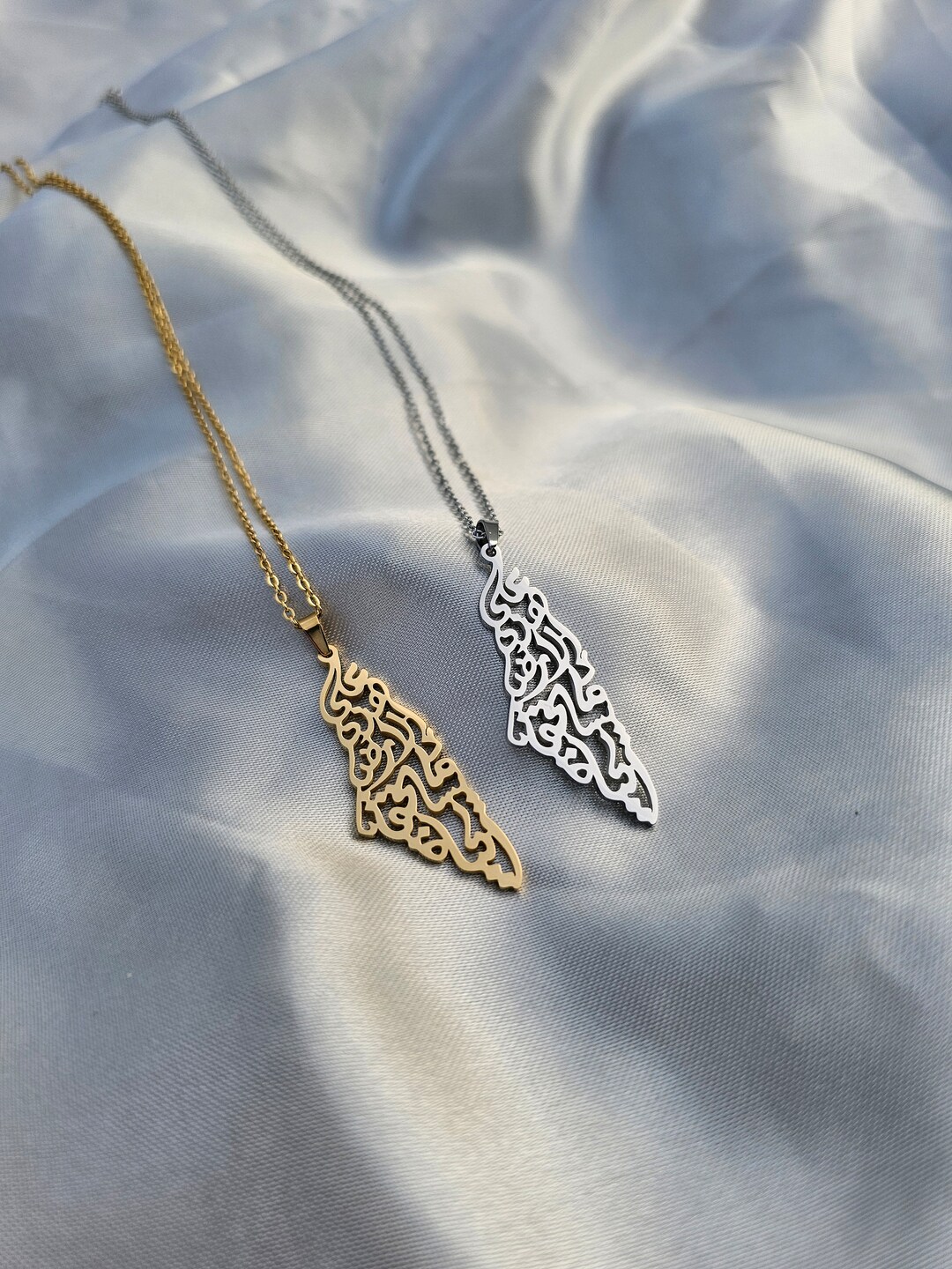 Palestine Map Necklace | Falasteen | Arabic Calligraphy Poetry | Gold ...