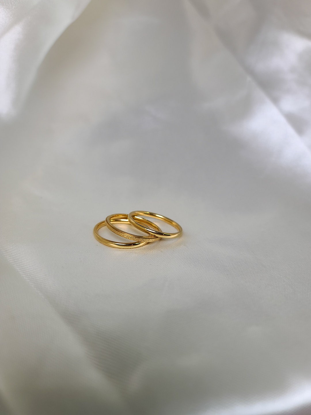 Alya Ring Set | Thin Dainty Stacking Rings | Set of 3 | Gold Plated Stainless Steel | Non ...