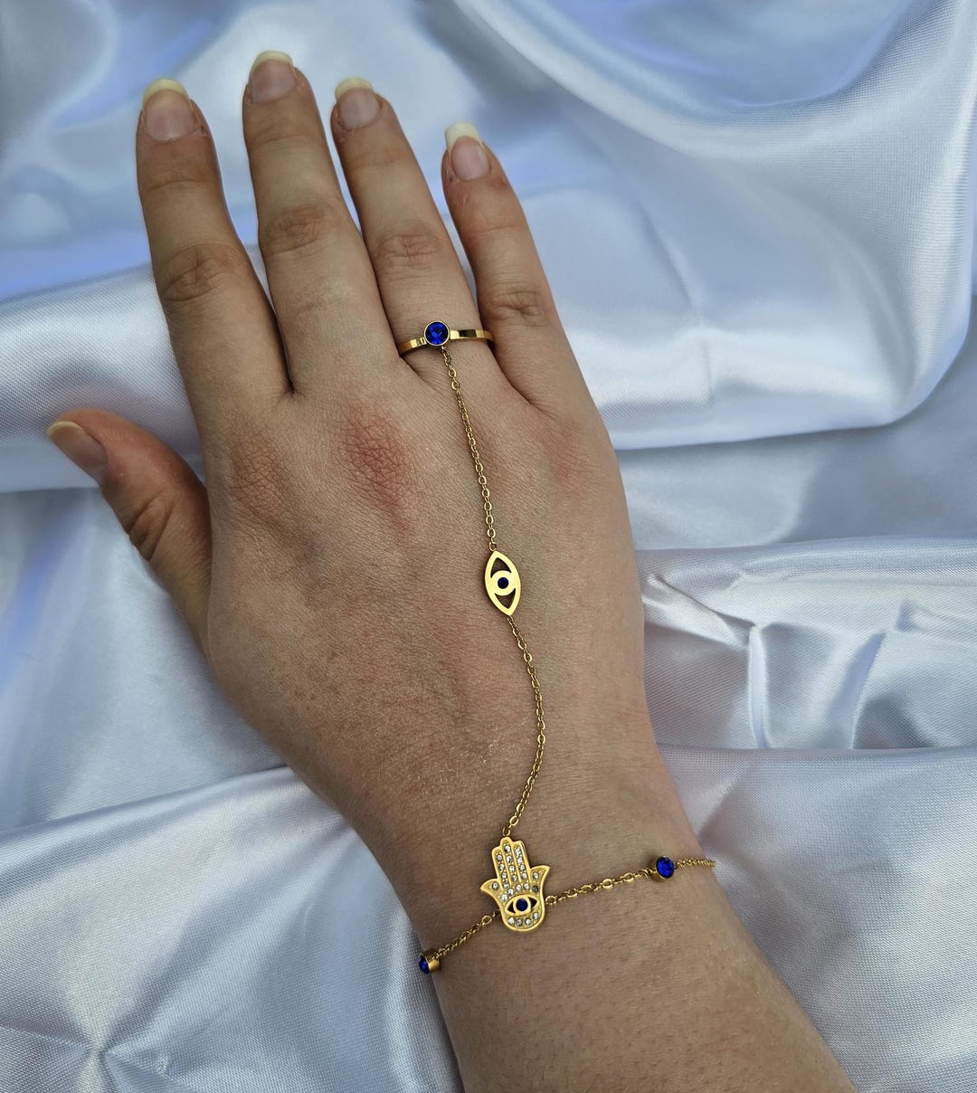 Zada Hand Chain Gold Plated Titanium Steel Non Tarnish Waterproof Blue ...