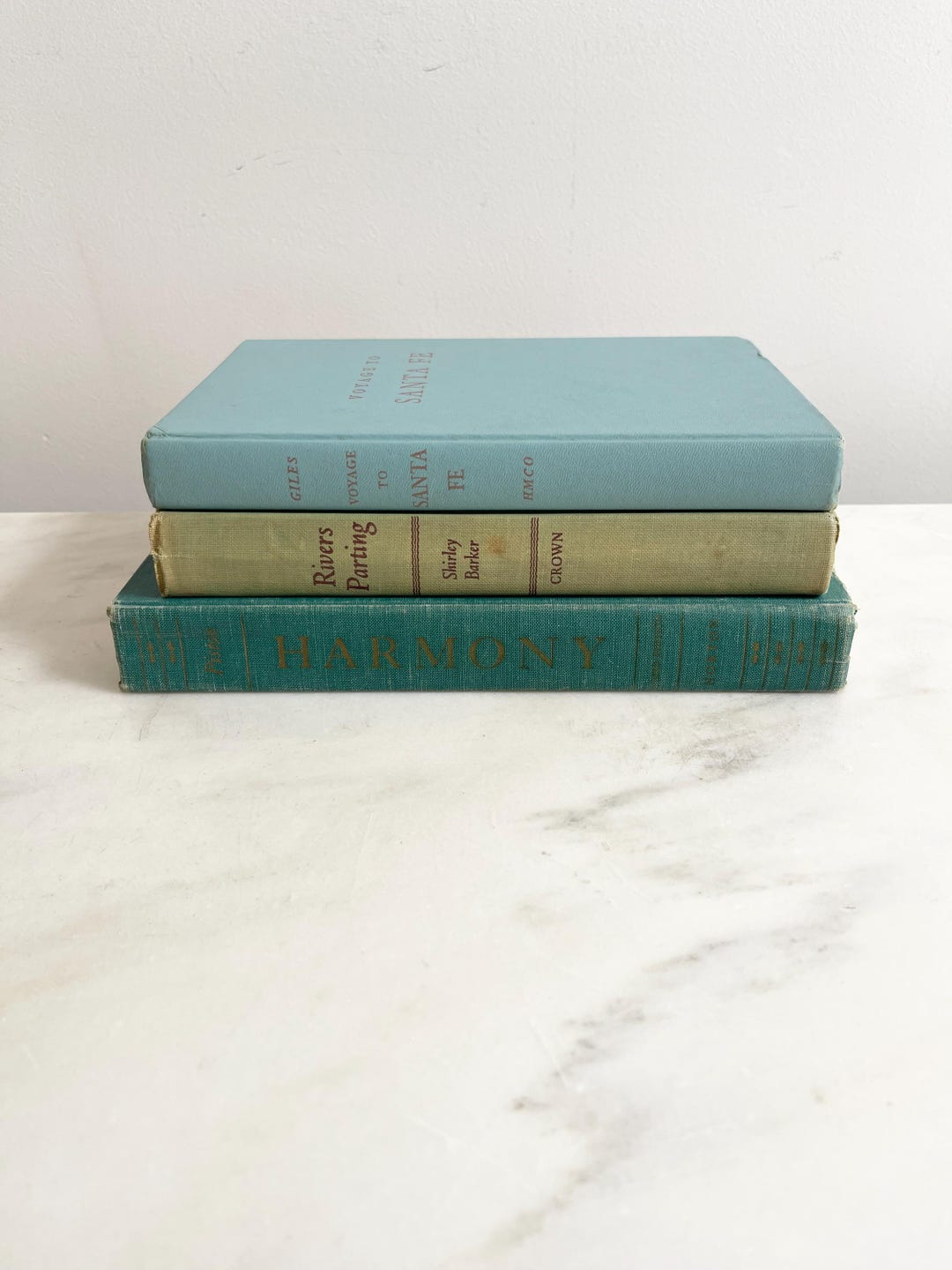 Vintage Blue Green Book Stack; Old Book Bundle; Decorative Books ...
