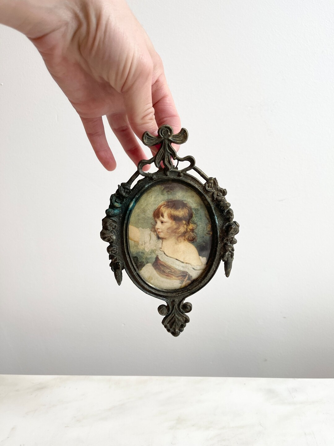 Vintage Small Ornate Metal Picture Frame Oval Child Print Made in Italy ...