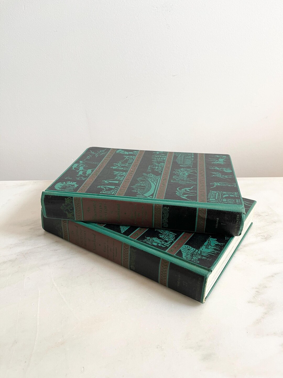 Vintage Teal History Book Set: Illustrated Outline of Mankind - Etsy