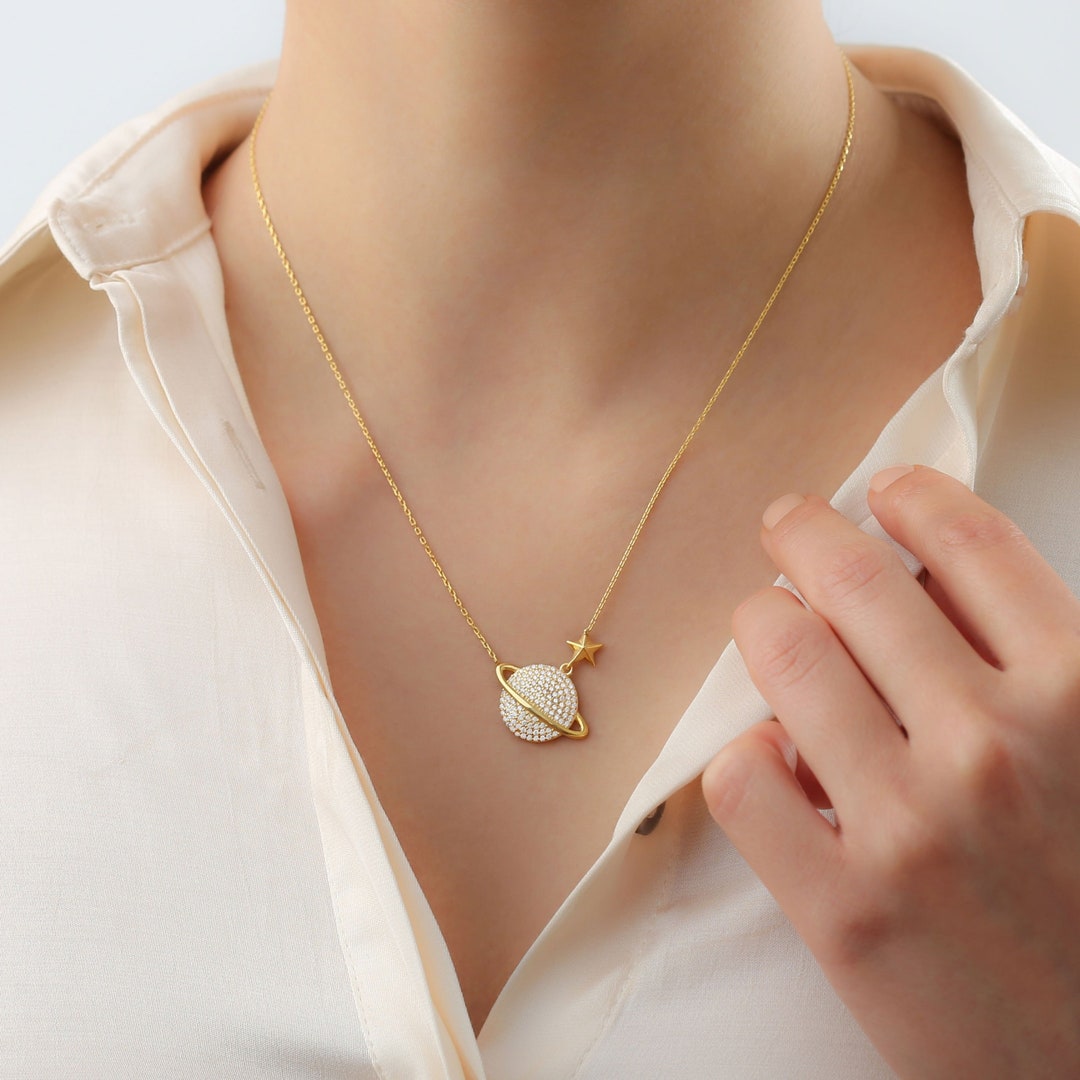 Collier Planète Saturne Avec étoile En Argent925 Sterling En Alliage ...