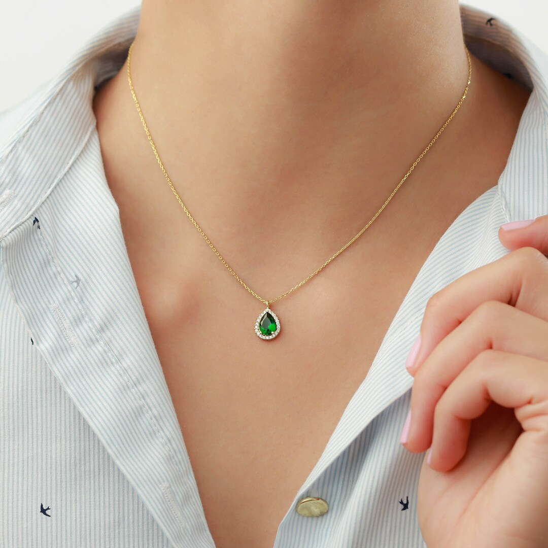 Collier En Argent925 Plaqué or 14ct Avec Zircons Verts Et - Etsy