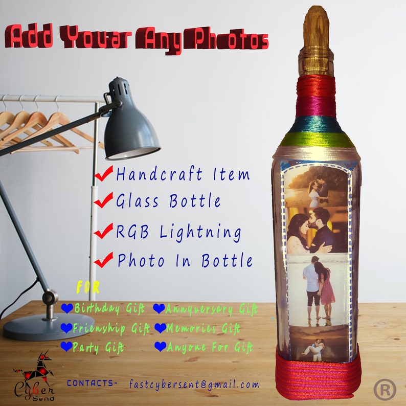 Custom Photo and Text Glass Bottle Gift.| Personalised Gift for ...