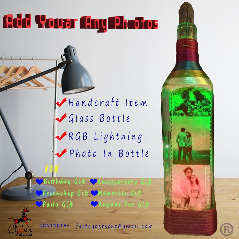 Custom Photo and Text Glass Bottle Gift.| Personalised Gift for ...