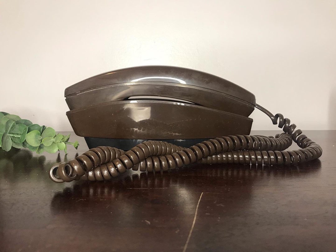 Vintage Brown Telephone, Brown Push Button Phone, Landline Phone, Retro ...