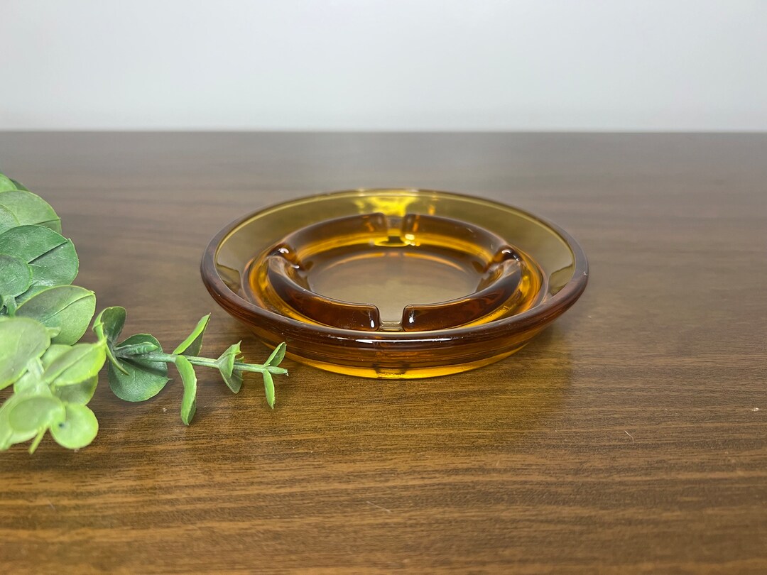 Amber Glass Ashtray, Depression Glass Ashtray, Circle Amber Glass ...