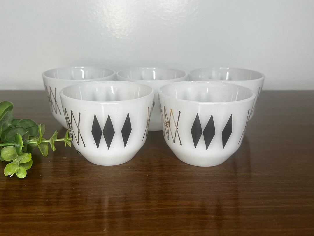 Vintage Atomic MCM Federal Glass Custard Cups, MCM Dessert Cups, White ...