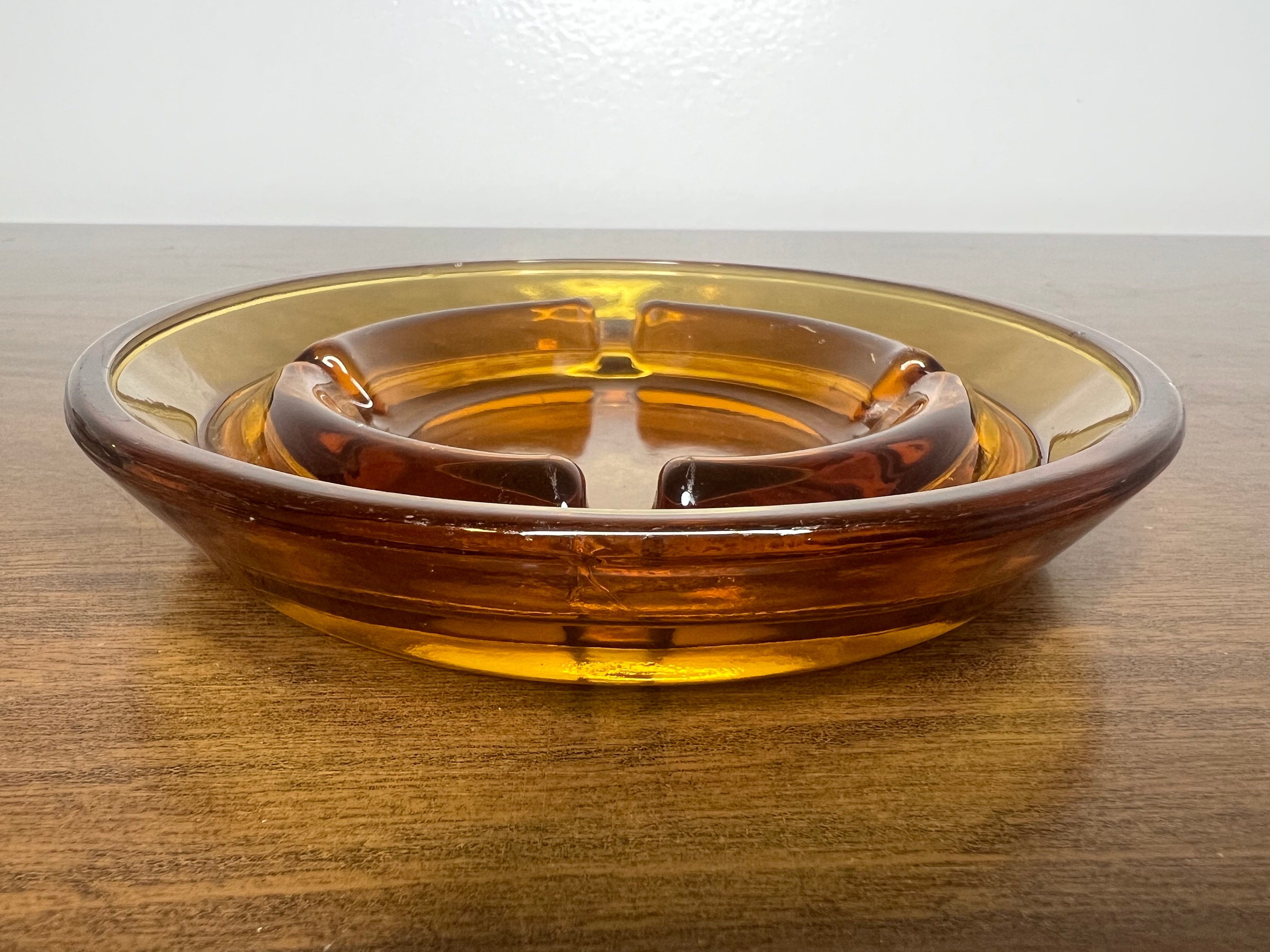 Amber Glass Ashtray Depression Glass Ashtray Circle Amber - Etsy