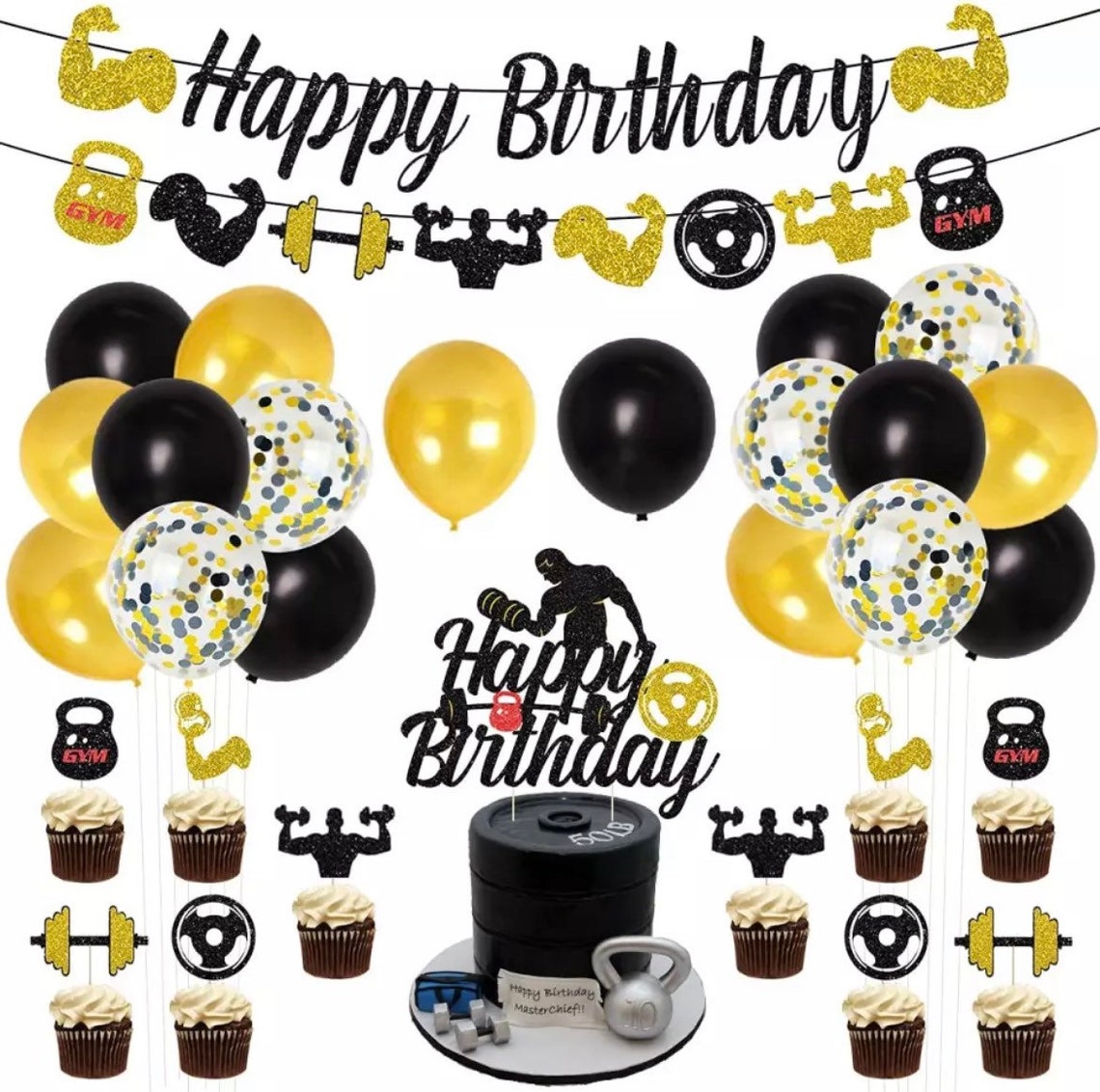 Gym Birthday Party Decorations Black and Gold Fitness Themed - Etsy UK