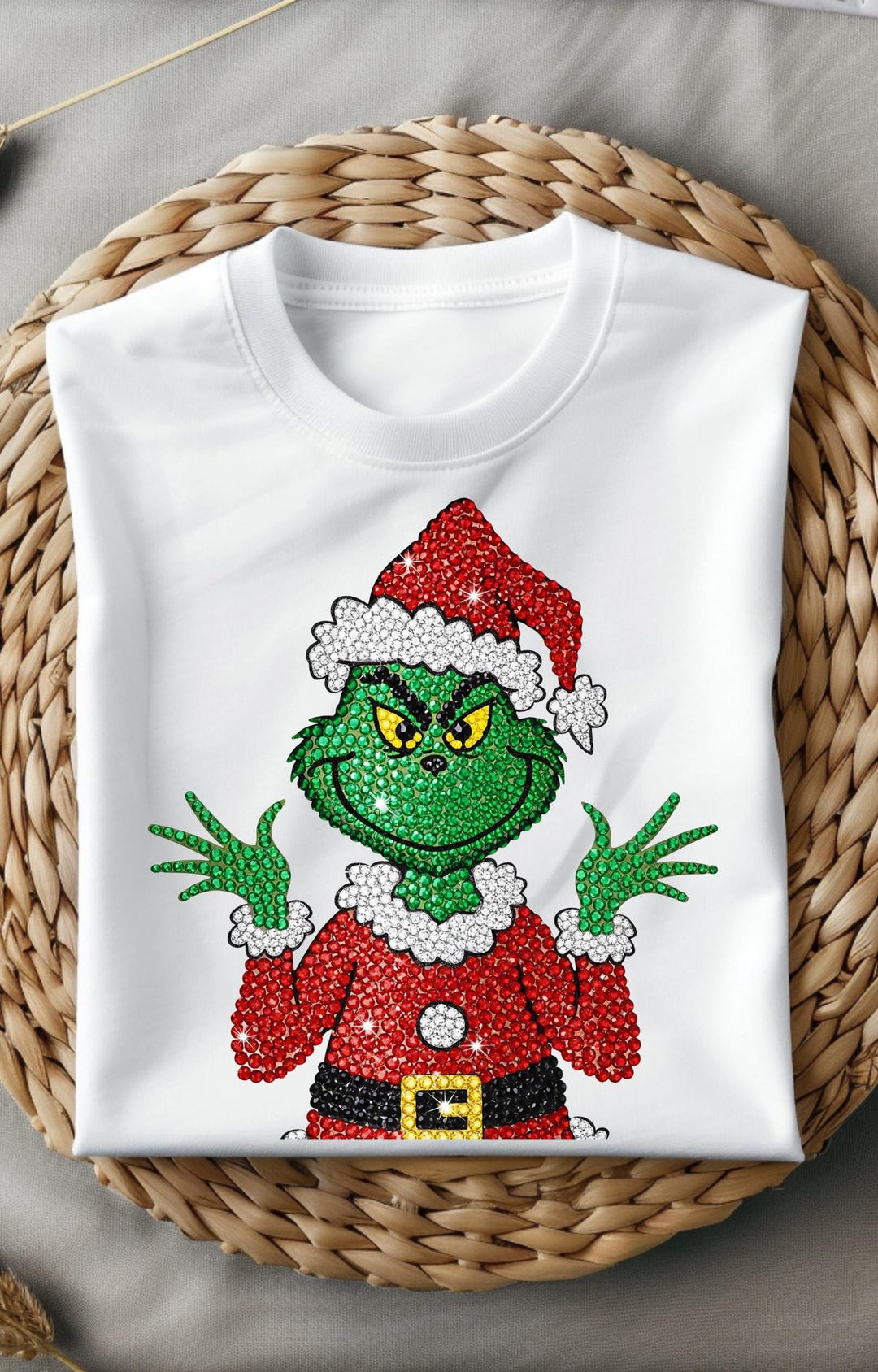 Rhinestone Grinch Christmas PNG: Sparkle Santa Sublimation Design ...