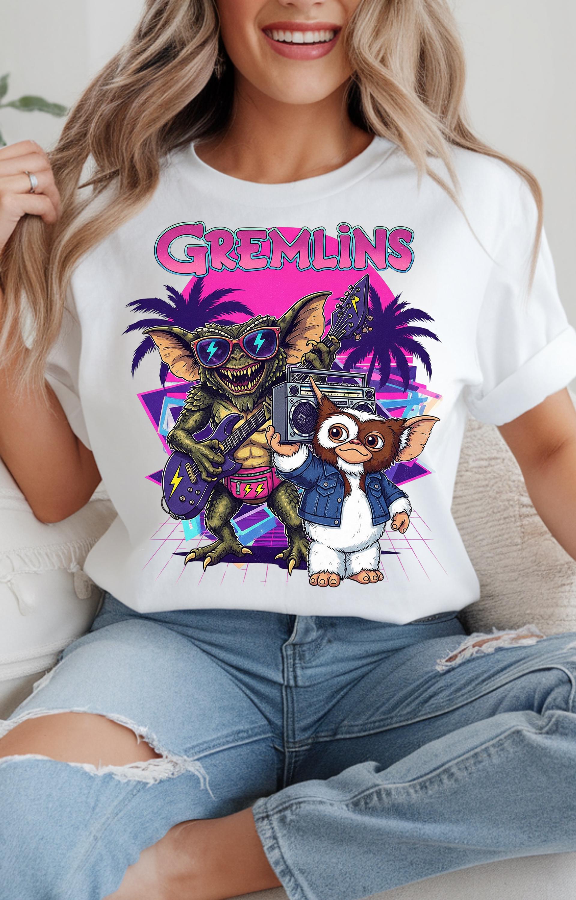 Retro 80s Gremlins PNG: Gizmo & Stripe Neon Graphic Digital Download - Etsy