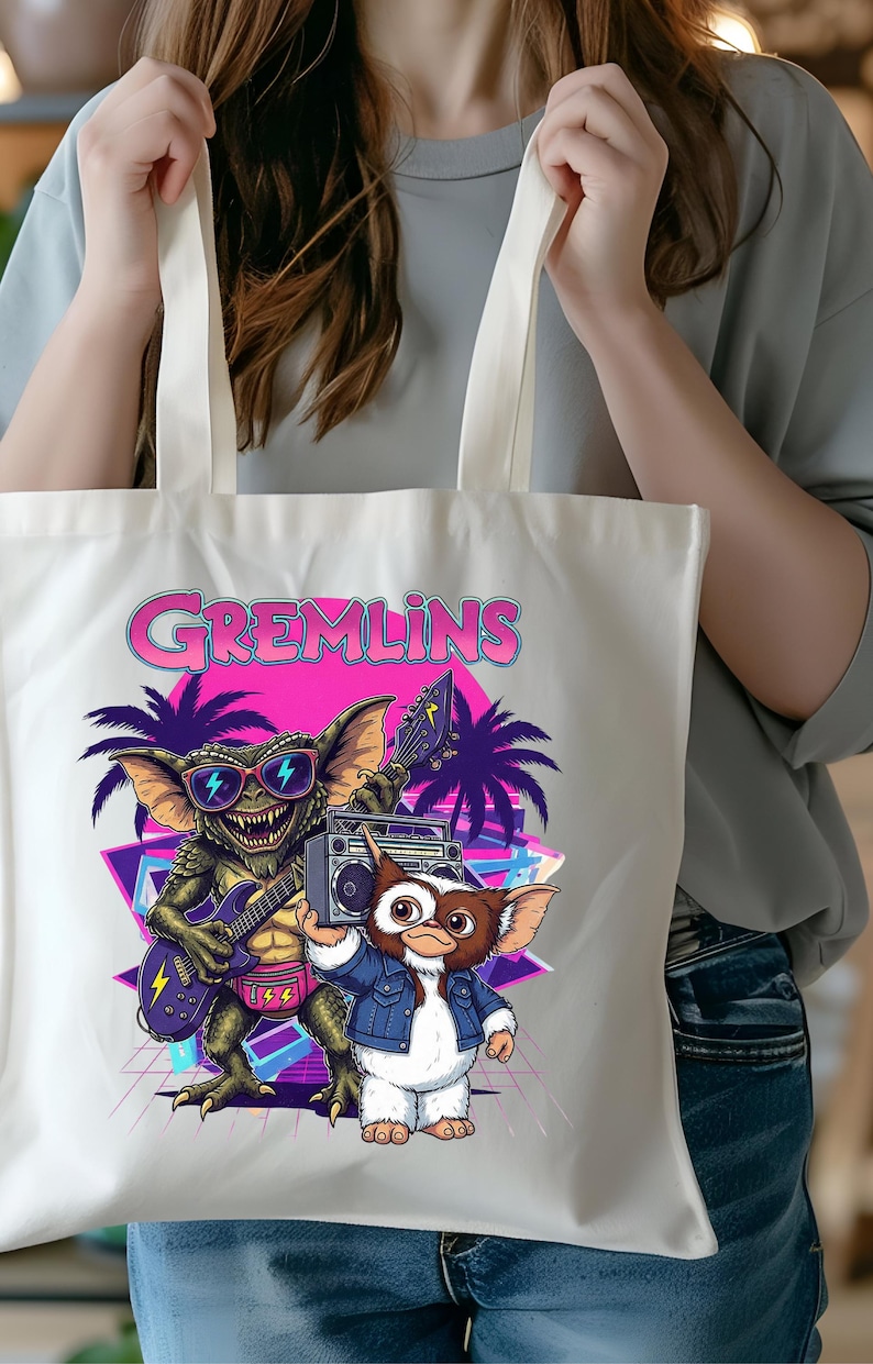 Retro 80s Gremlins PNG: Gizmo & Stripe Neon Graphic Digital Download - Etsy