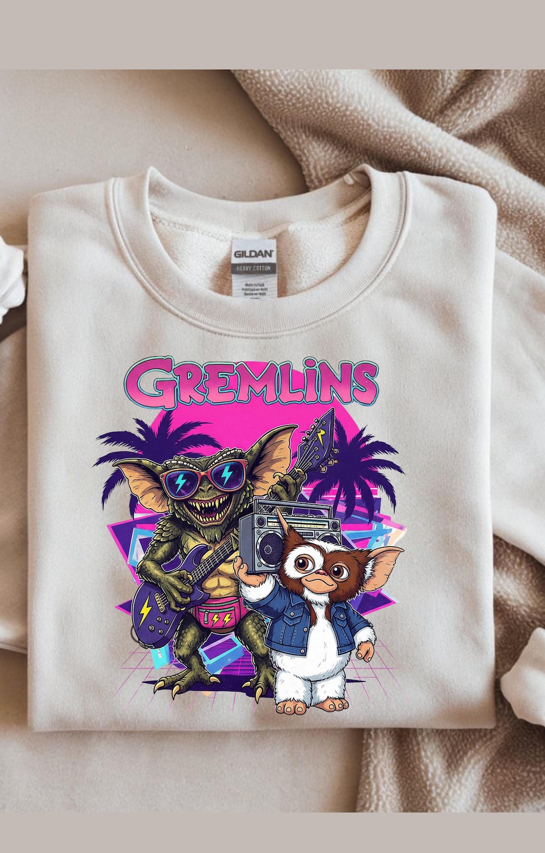 Retro 80s Gremlins PNG: Gizmo & Stripe Neon Graphic Digital Download - Etsy