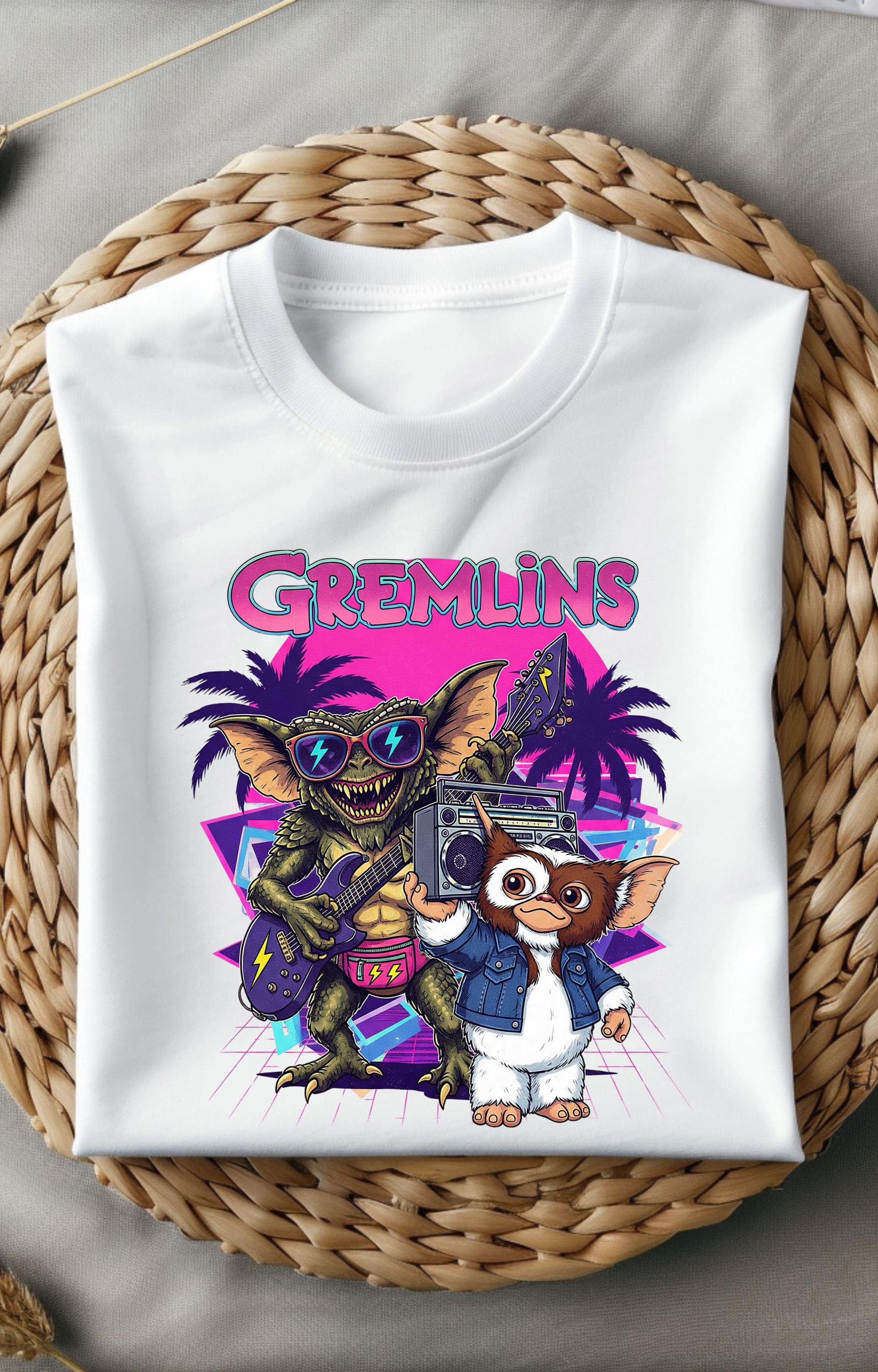 Retro 80s Gremlins PNG: Gizmo & Stripe Neon Graphic Digital Download - Etsy