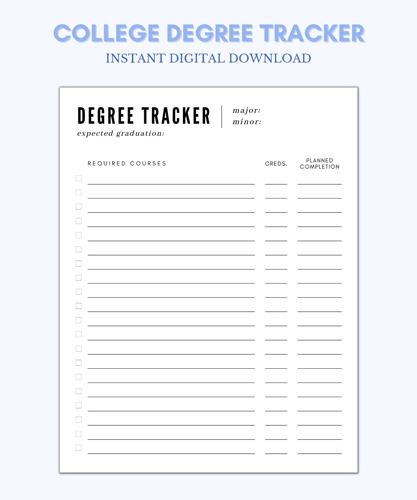 College Degree Tracker, College Student Planner - Etsy