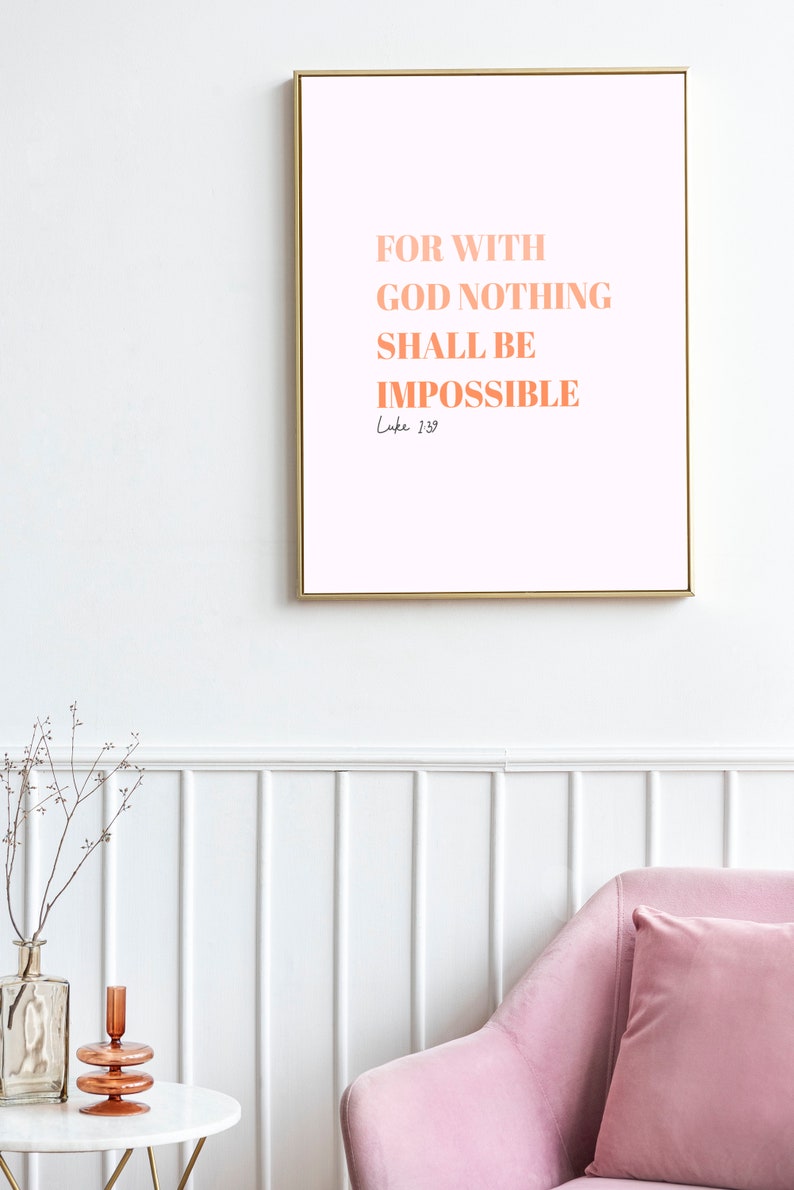 Printable Luke 1 Wall Art, Modern Christian Wall Art, Pink Bible Verse ...