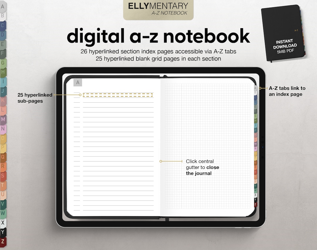 A-Z Digital Notebook: Hyperlinked Grid Pages, Recipe Book (PDF) - Etsy