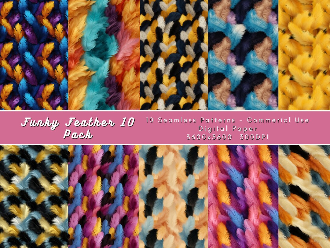 10 Pack of Funky Fuzzy Feathers Digital File Seamless Repeating File ...