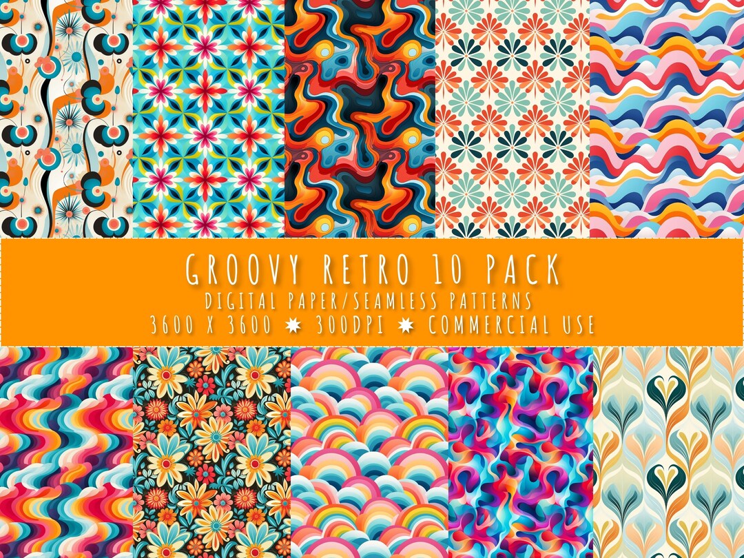 10 Pack of Groovy Inspired Digital Seamless Paper Textures - Etsy