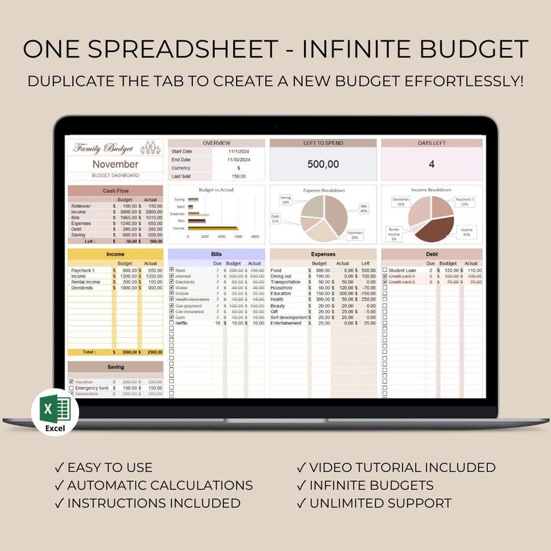 Family Budget Template With Dashboards, Income Expense Tracker Excel ...