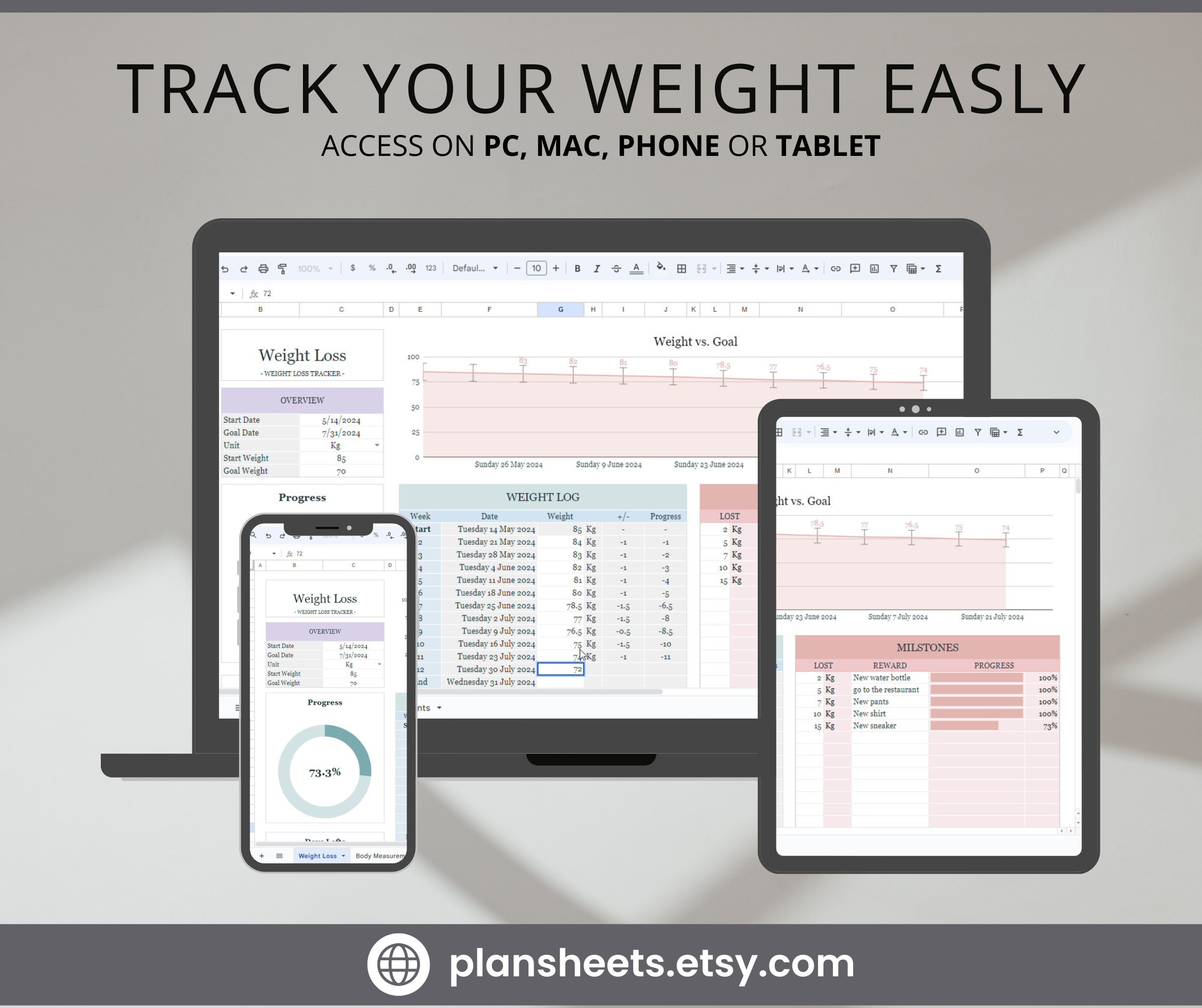 Weight Loss Tracker Spreadsheet for Google Sheets - an Easy and ...