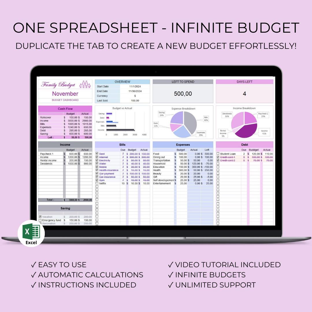 Family Finance Spreadsheet Couples, Excel Budget Template, Income ...