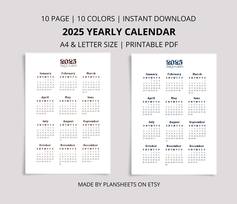 Cute Feminine 2025 Annual Calendar, Minimalist Calendar, Annual Wall ...