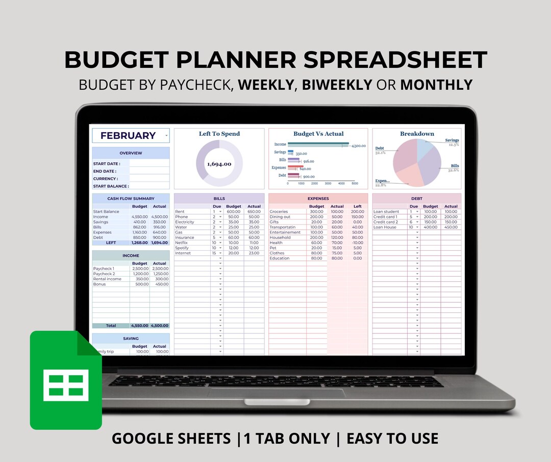 Budget Planner Spreadsheet, Google Sheets Budget, Monthly Budget Sheet ...