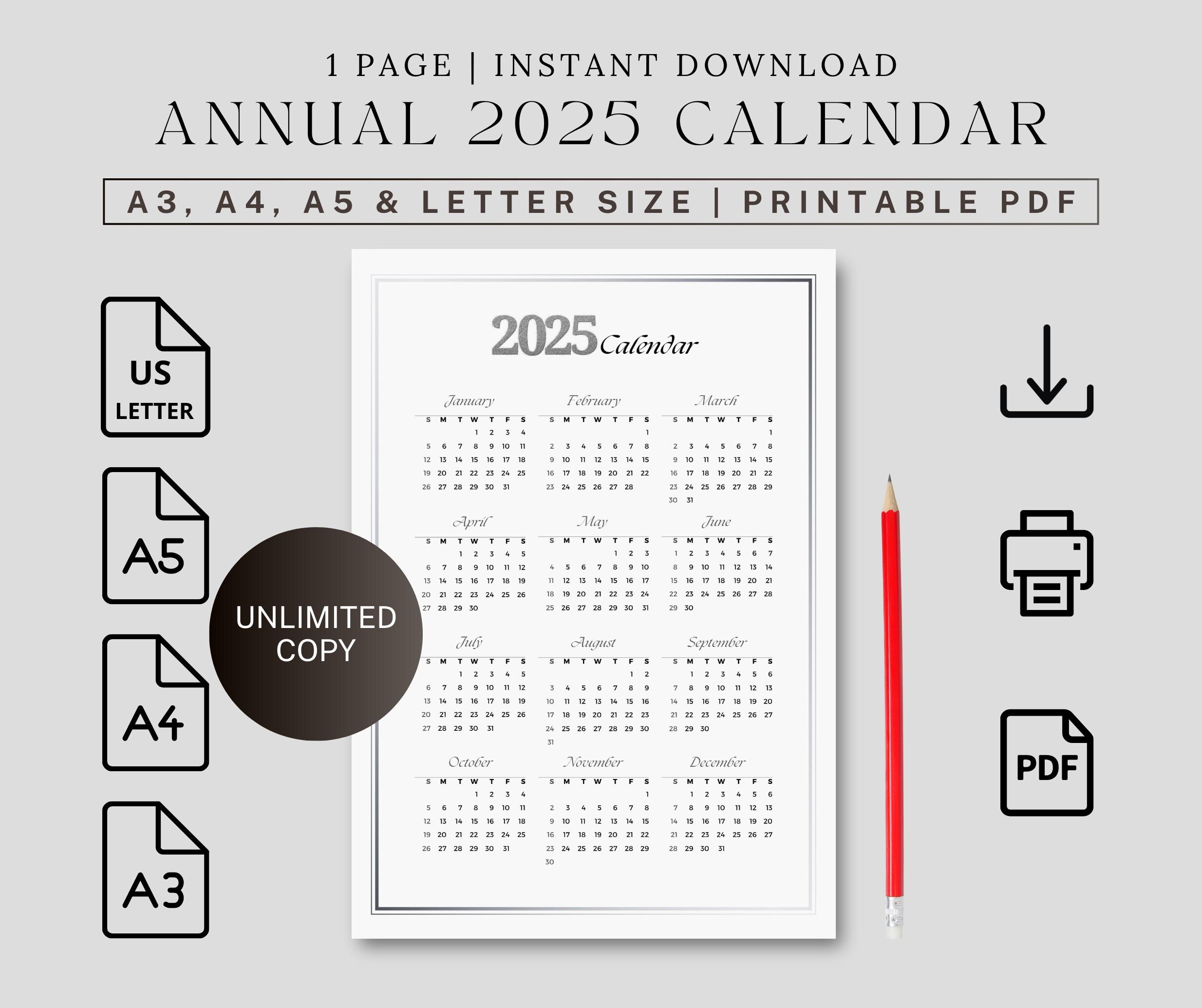 2025 Yearly Calendar, Annual Calendar 2025 Sunday and Monday Start ...
